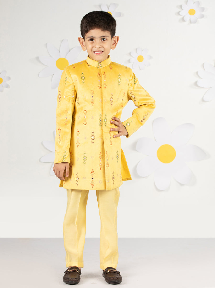Boy's Mustard Velvet Indo-Western Set – vastramay