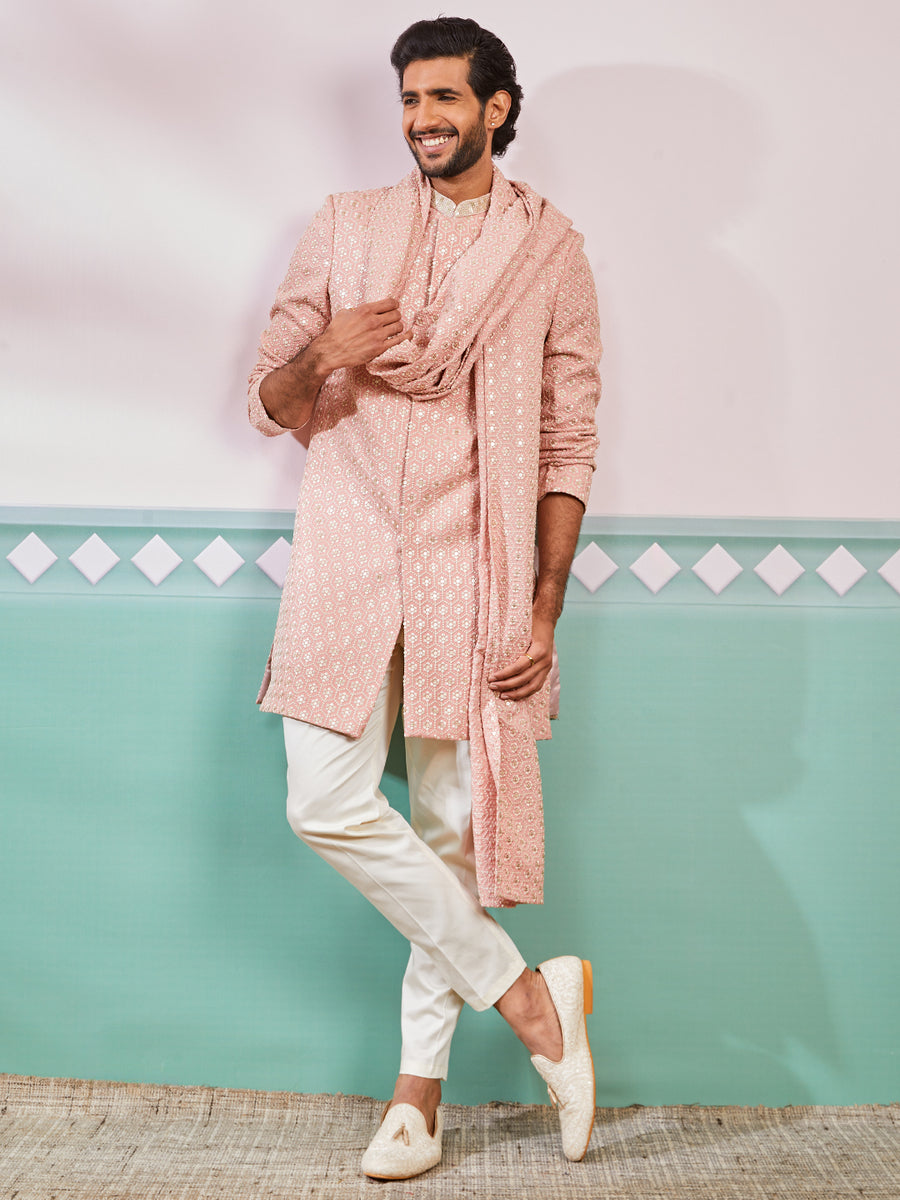 Men's Indo Western Pyjama Dupatta Rayon in Peach | VASTRAMAY – vastramay