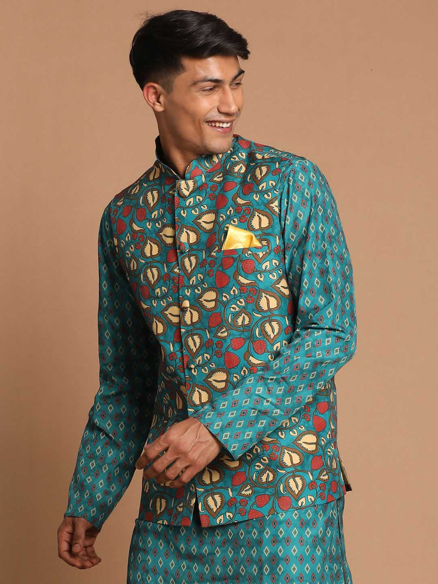 Men's Green Printed Nehru Jacket – vastramay
