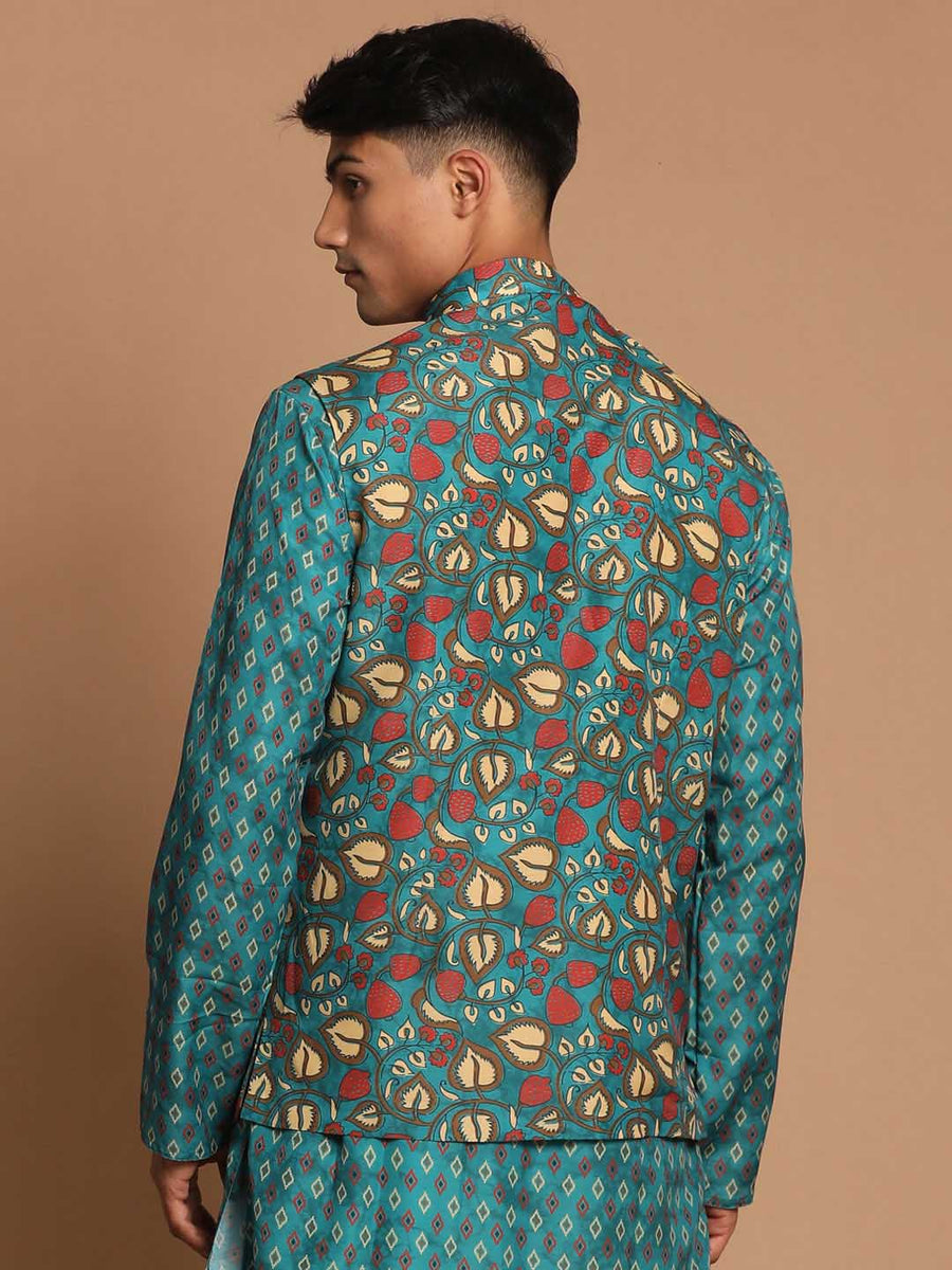 Men's Green Printed Nehru Jacket – vastramay