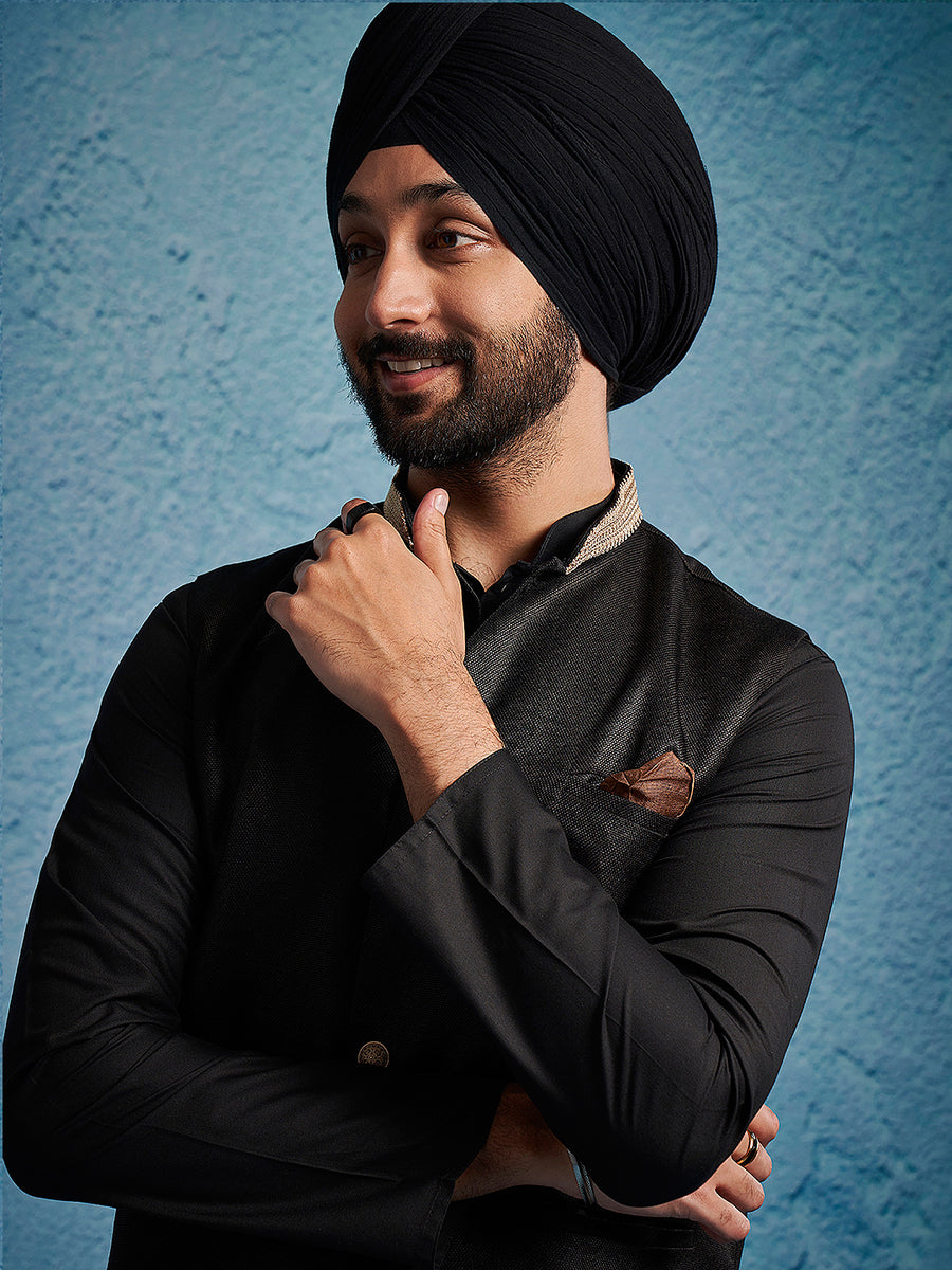 Men's Black Jute Nehru Jacket – vastramay