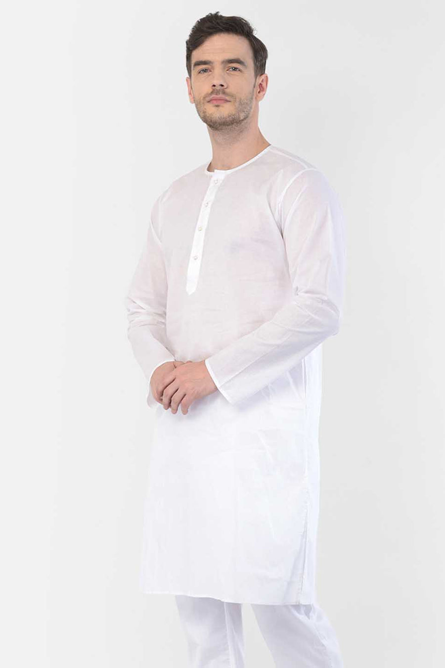 VASTRAMAY Men's White Cotton Addi Kurta – vastramay