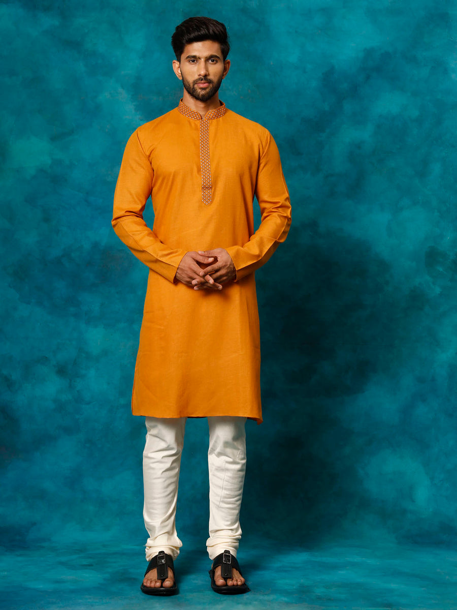 Men Kurta Pyjama Set Cotton in Rust Cream | VASTRAMAY – vastramay