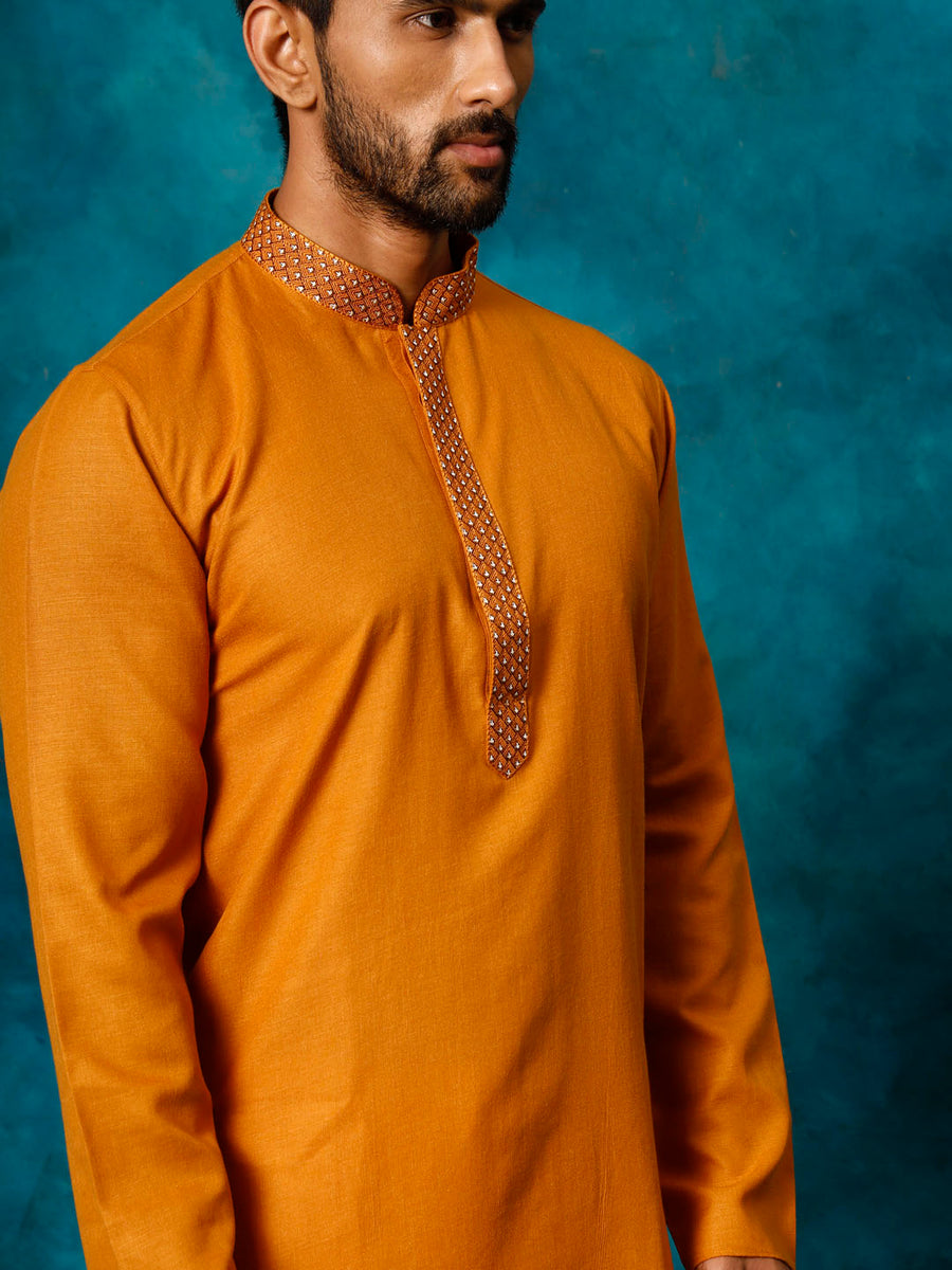 Men Kurta Pyjama Set Cotton in Rust Cream | VASTRAMAY – vastramay