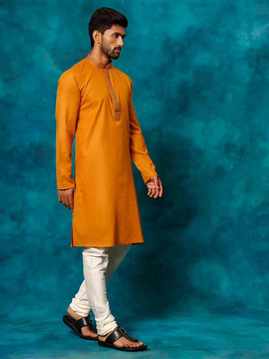 Men Kurta Pyjama Set Cotton in Rust Cream | VASTRAMAY – vastramay