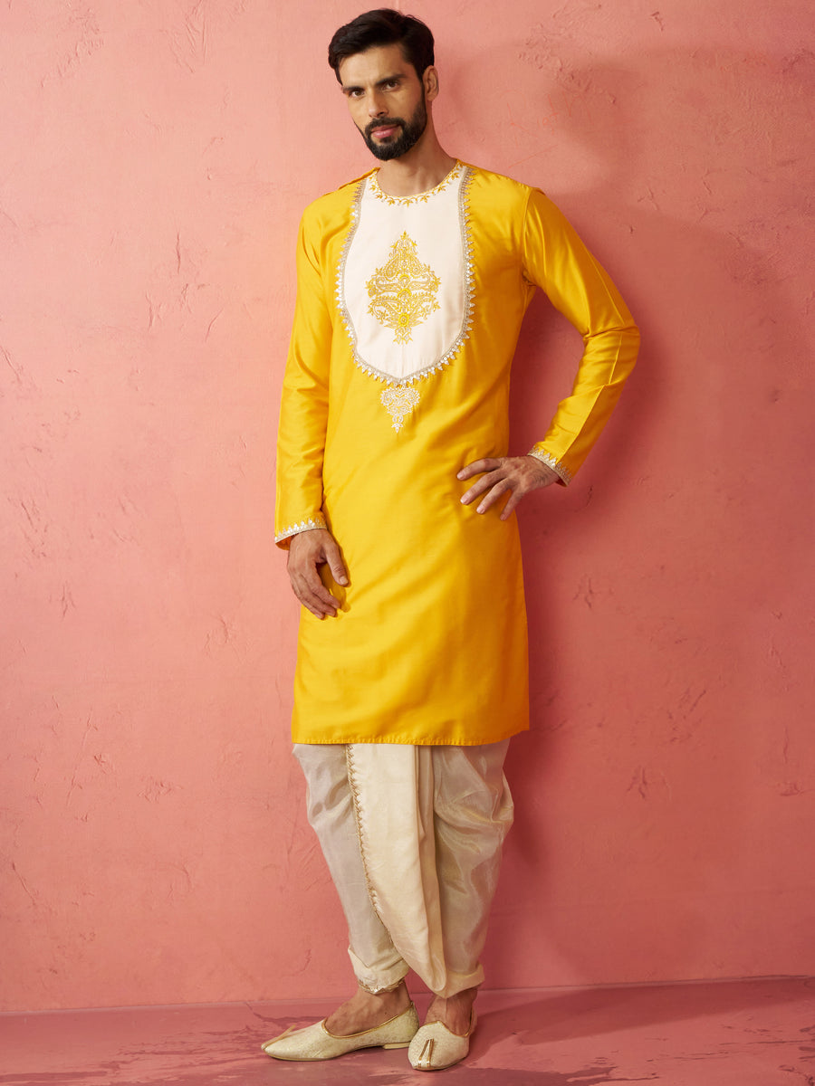 Men's Yellow Kurta Dhoti Set | Diwali Navratri Wedding | VASTRAMAY ...