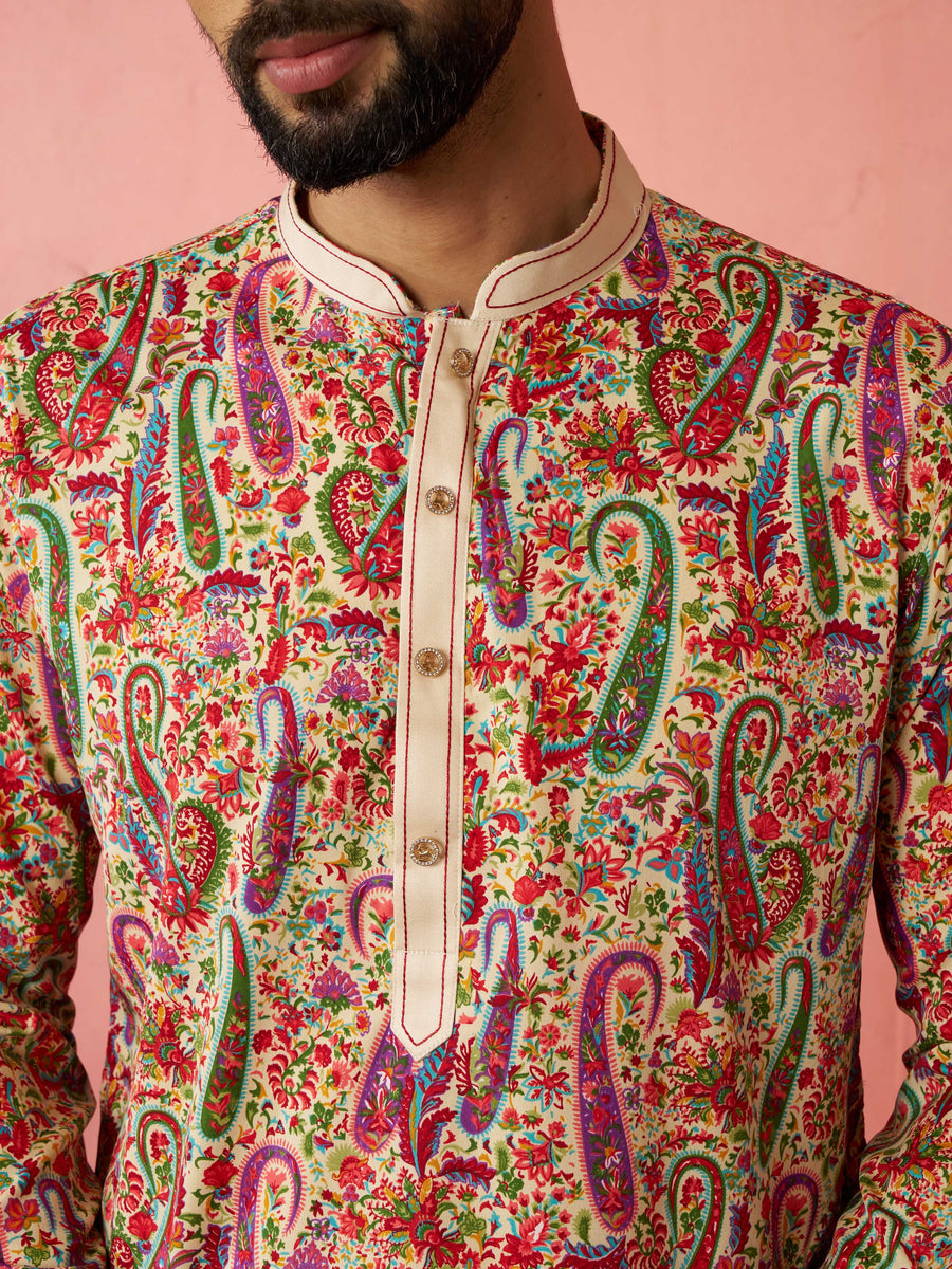 Men's Cream Kurta with Cream Pyjama – vastramay