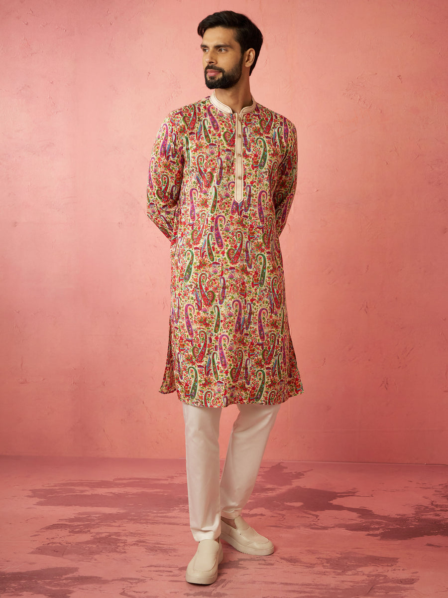 Men's Cream Kurta with Cream Pyjama – vastramay