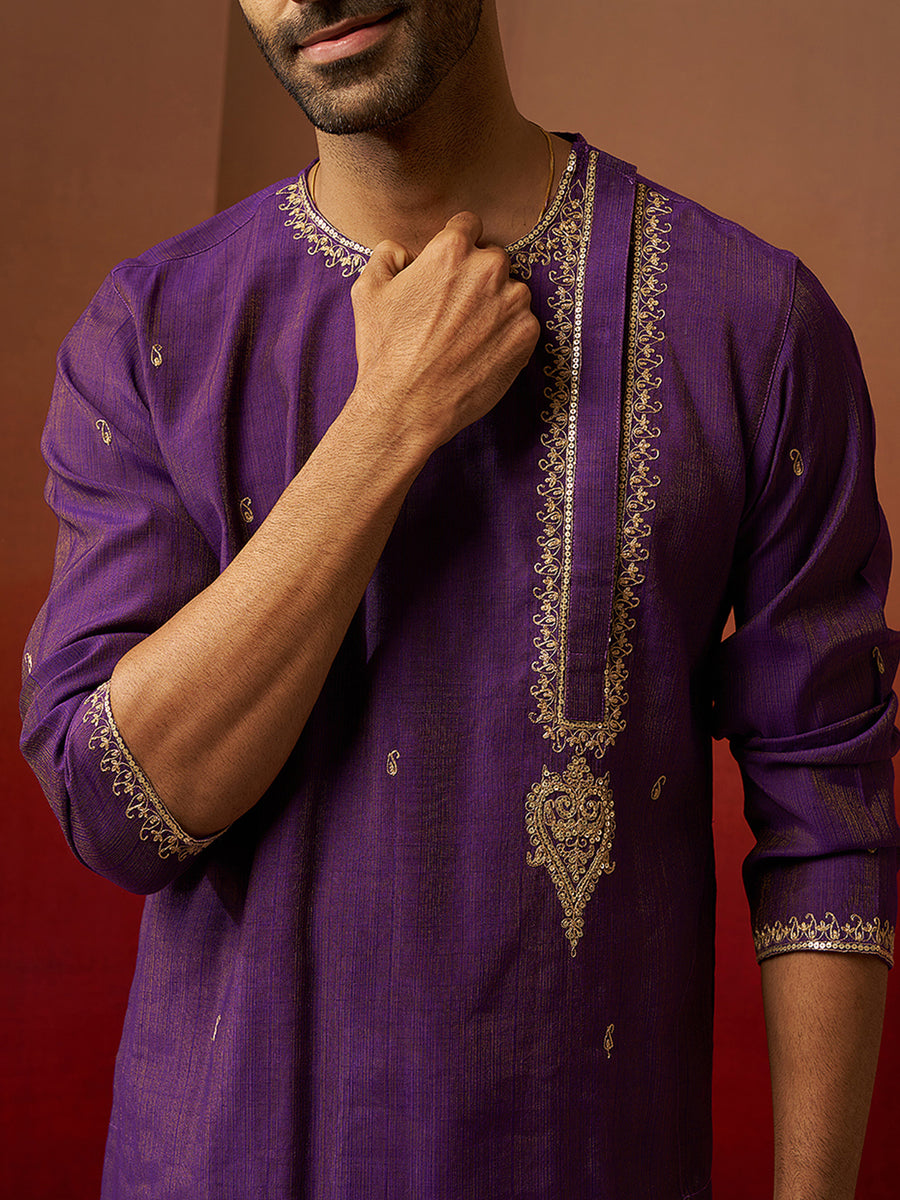 Purple Zari Kurta Dhoti Set Men Navratri – vastramay