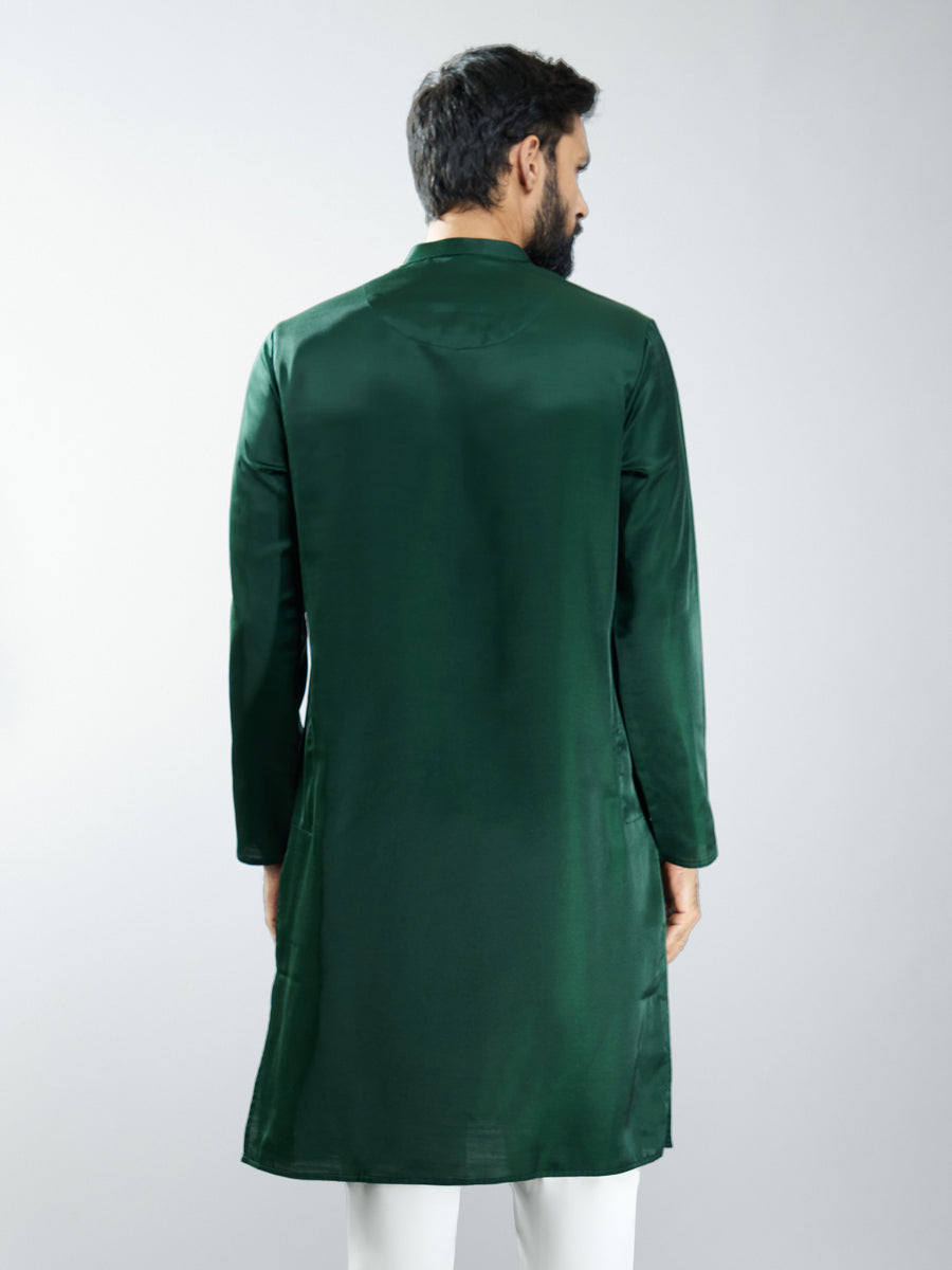 Men Bottle Green Silk Embroidered Kurta | VASTRAMAY – vastramay