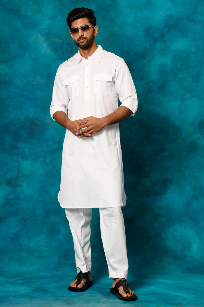 VASTRAMAY Men's White Pathani Suit Set – vastramay