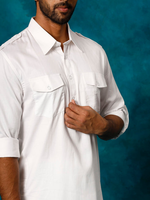 VASTRAMAY Men's White Pathani Suit Set – vastramay