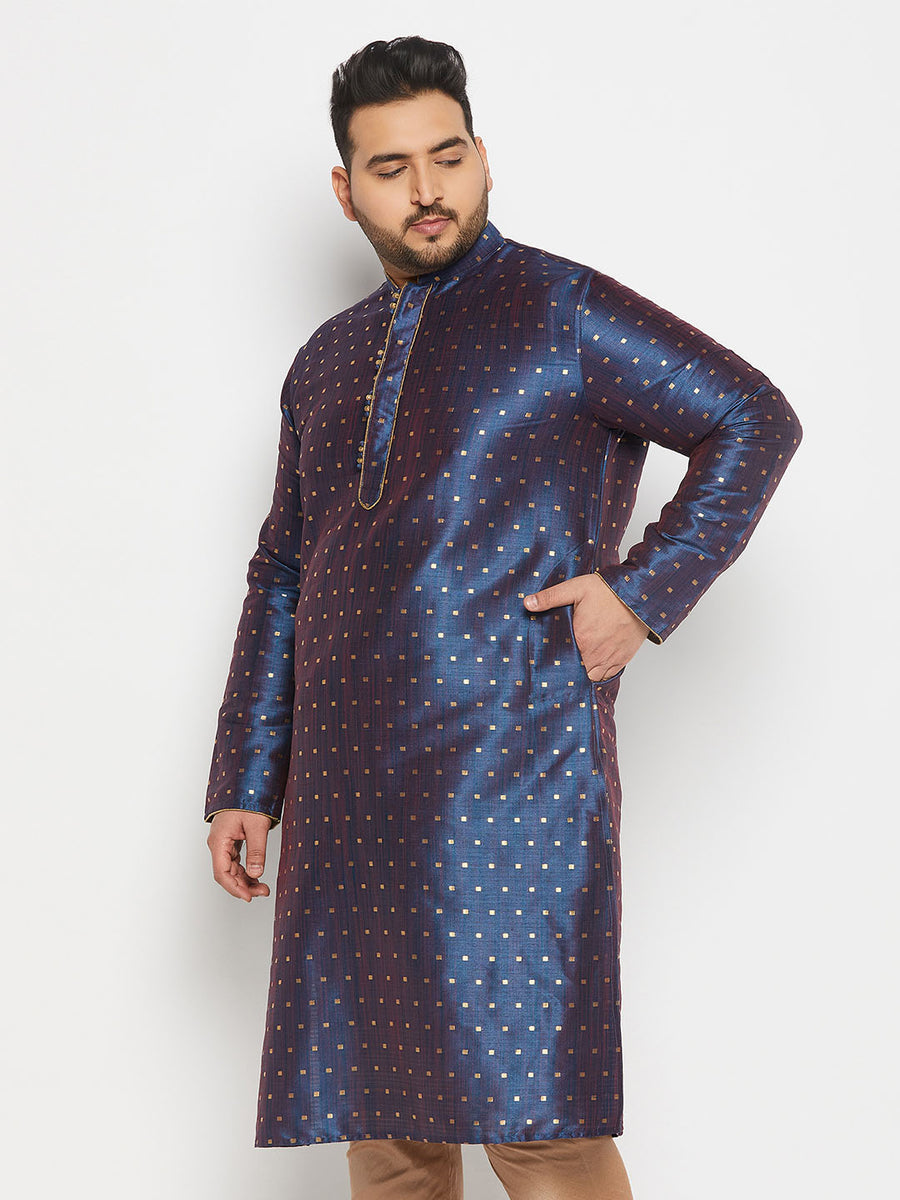 Men's Plus Size Navy Blue Zari Weaved Kurta – vastramay