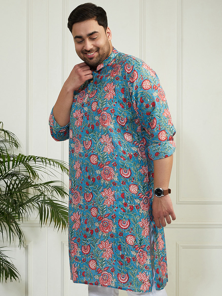 Plus Men's Aqua Cotton Kurta – vastramay