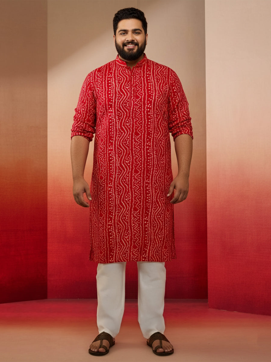 Men's Red Bandhani Kurta Pyjama Set | VASTRAMAY – vastramay