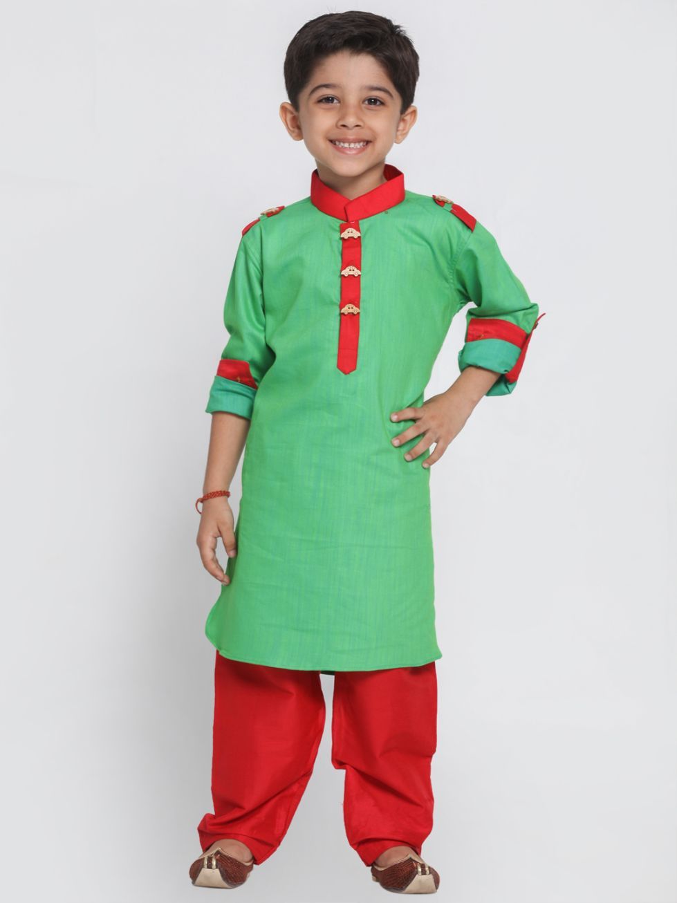 VASTRAMAY Boys Green Cotton Pathani Suit Set – vastramay