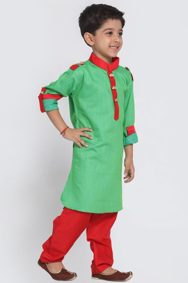 VASTRAMAY Boys Green Cotton Pathani Suit Set – vastramay