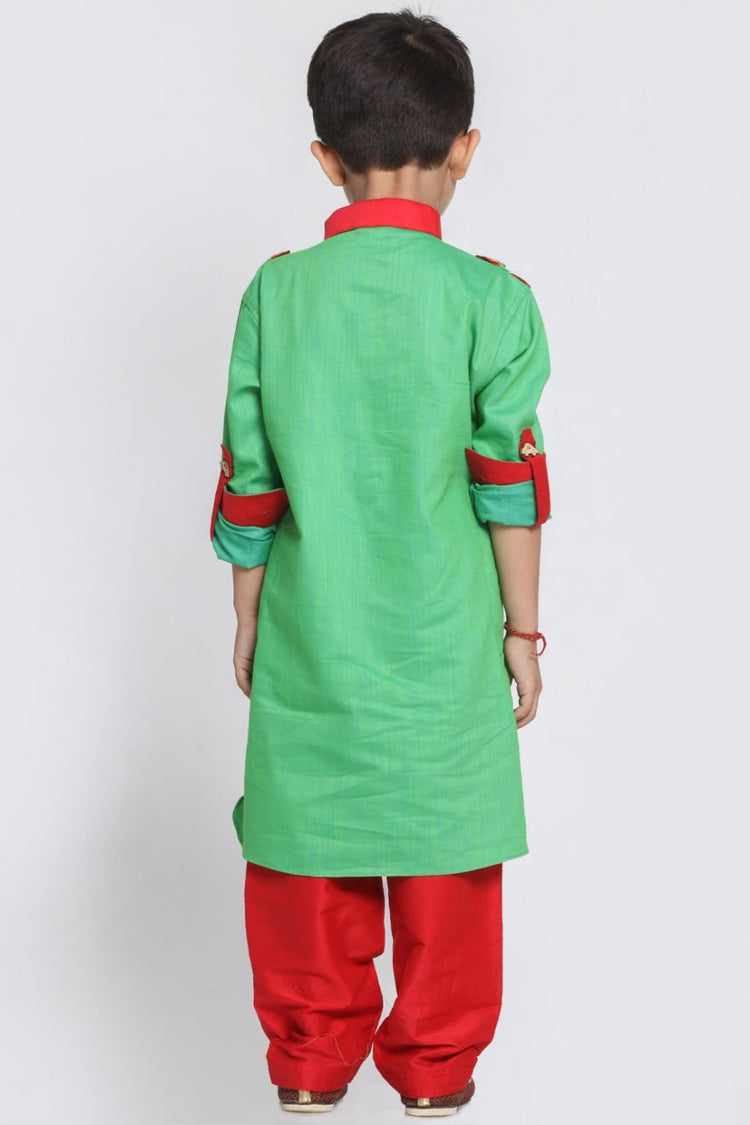 VASTRAMAY Boys Green Cotton Pathani Suit Set – vastramay