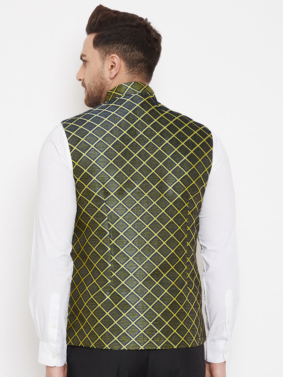 Men's Green Jute Cotton Zipper Nehru Jacket – vastramay