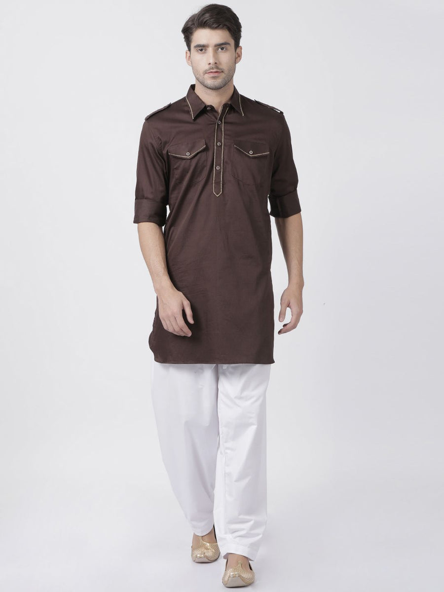 Men's Brown Cotton Blend Pathani Suit Set – vastramay