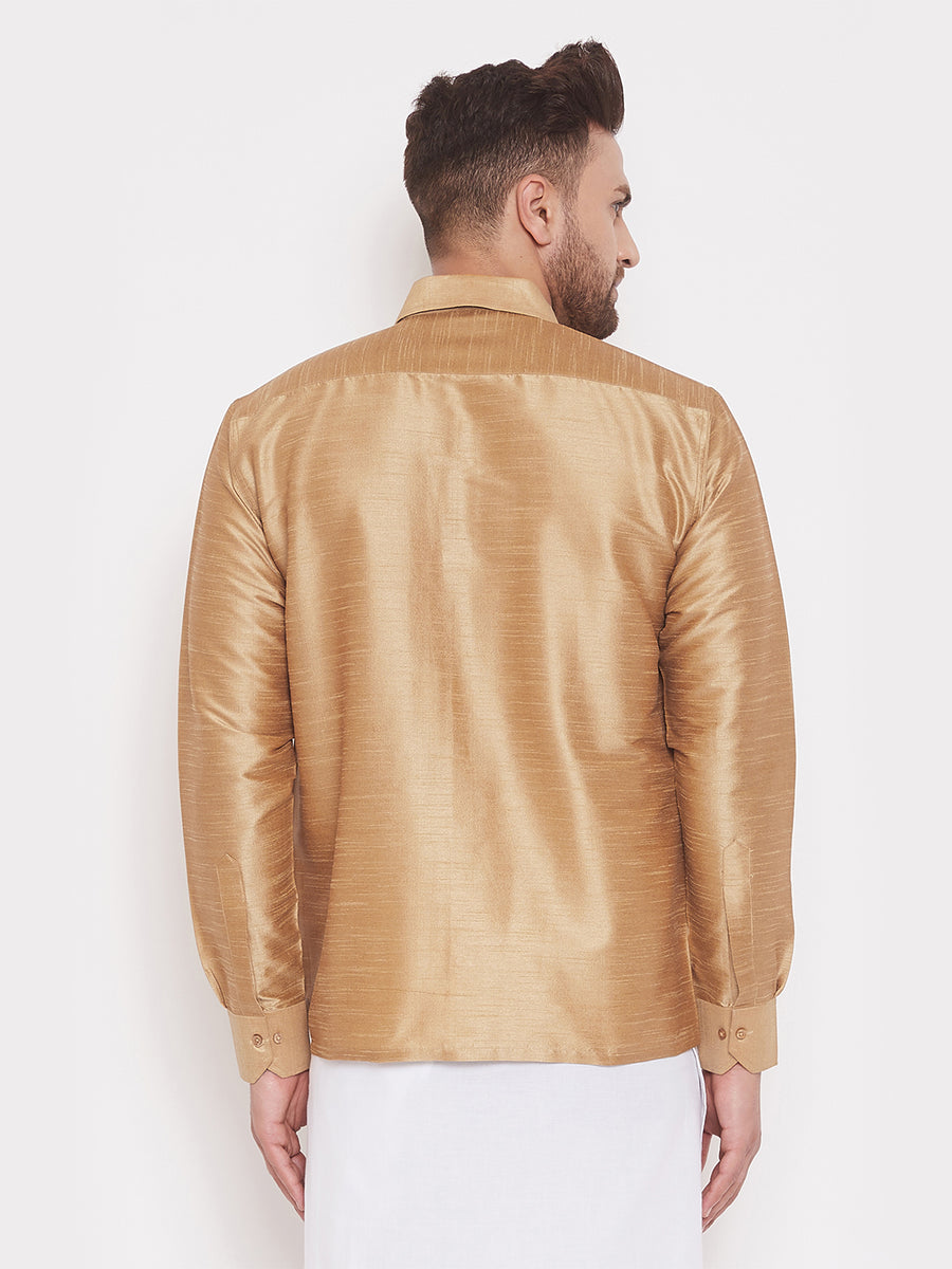 Men's Rose Gold Silk Blend Ethnic Shirt – vastramay