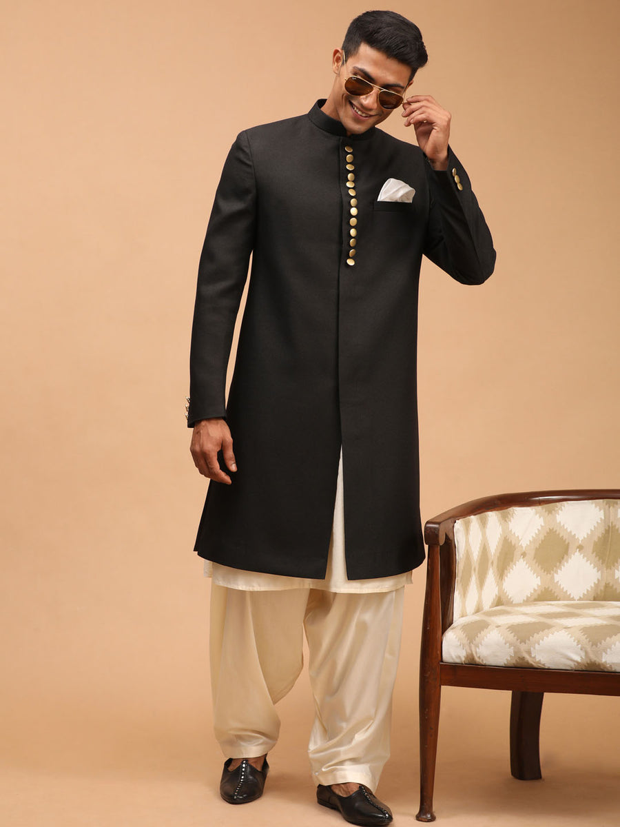 Men's Black Sherwani With Kurta Patiala Set – vastramay