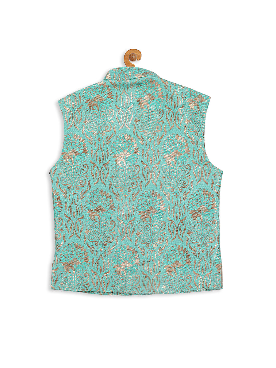 VASTRAMAY SISHU Boy's Green & Gold-Toned Woven Design Slim-Fit Nehru J ...